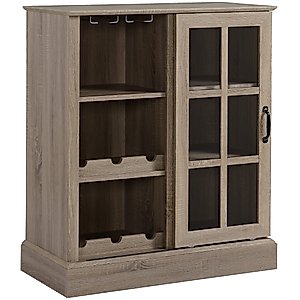 HOMCOM Wine Bar Cabinet, with 6-Bottle Wine Rack and Stemware Racks, Small Sideboard Buffet Cabinet with Sliding Glass Door and Storage Shelves for Kitchen, Brown