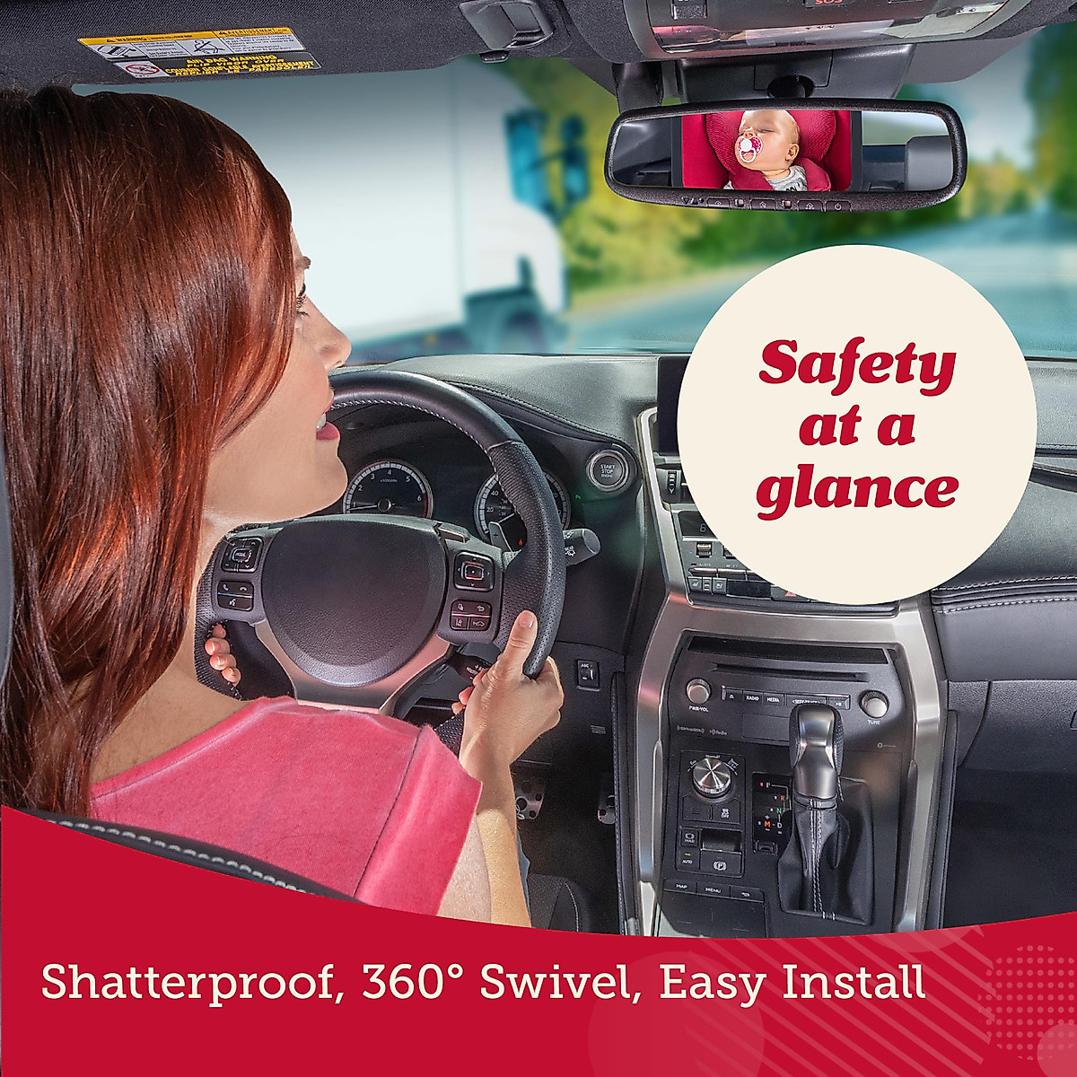 Lusso Gear Baby Car Mirror - Rear-Facing Infant Mirror for Car with Crystal Clear View - Secure Shatterproof Backseat Design, Black