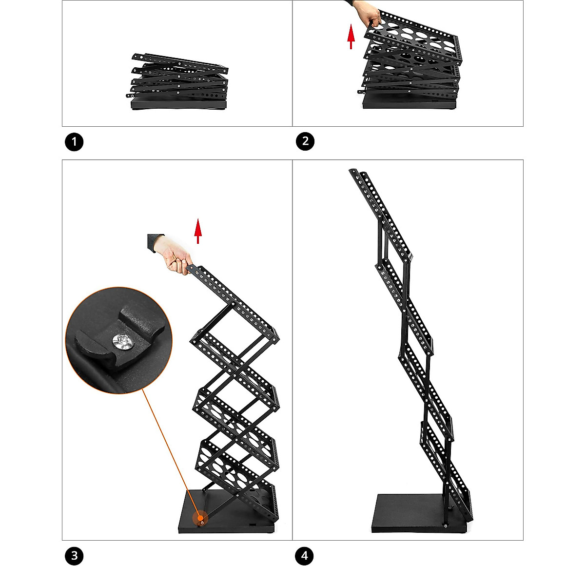QWORK Magazine Brochure Display Rack Stand, 4 Pocket Foldable Literature Catalog Rack Book Holder Tradeshow Display Stand, for Office Store and Exhibition Trade Show (Black)