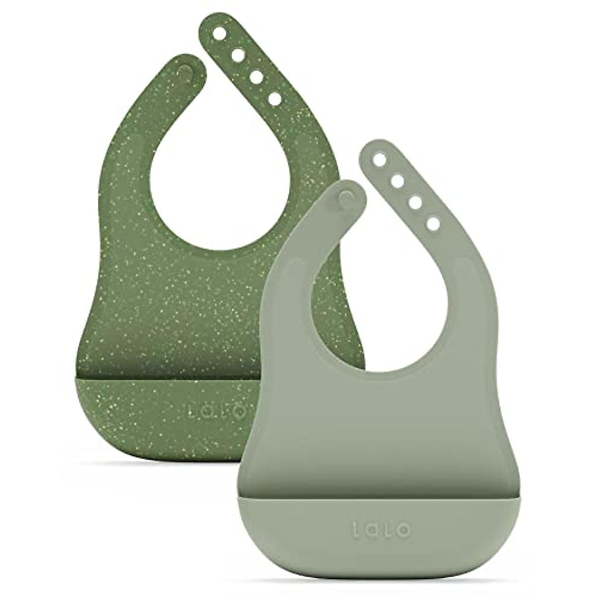 Lalo The Bib - Waterproof, Non-Toxic Silicone Baby Bib with Adjustable Neck Band & Silicone Food Pouch Catcher, Set of 2 - Sage