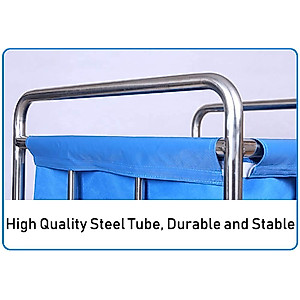 Medical Cart Lab Serving Cart, Utility Cart, Rolling Cart Heavy Duty Hotel Laundry Sorter Cart with Rolling Caster, Blue Lobby Linen Cart Room Service Rolling Trolley with Handle &Amp;Removable Cover