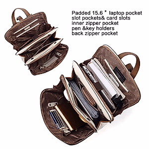 CLUCI Leather Laptop Backpack for Women 15.6 inch Computer Backpack Purse Travel Backpack Work Bag Daypack Beige With Brown