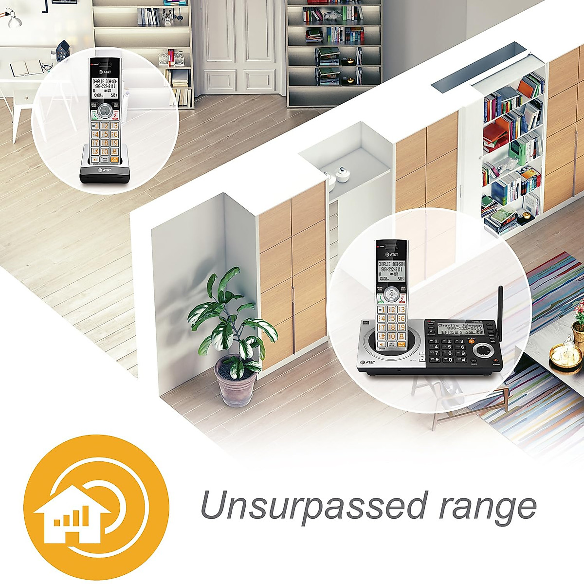 AT&T CL83507 DECT 6.0 5-Handset Cordless Phone for Home with Dual Keypad Base, Answering Machine, Call Blocking, Caller ID Announcer, Intercom and Long Range, Silver/Black