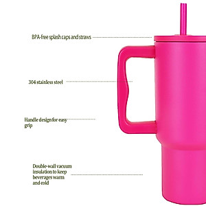 HIZEE 40 oz Tumbler with Handle and Straw,Reusable Stainless Steel Water Bottle Travel Mug Cupholder Friendly,Keeps Cold for 34 Hours, Gifts for Women Men Him Her(pink)