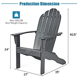 Tangkula Adirondack Chair, Acacia Wood Adirondack Lounger Chair, Outdoor Armchairs with Slatted Seating, Weather Resistant, for Patio Deck Lawn Backyard, Garden Adirondack Furniture (2, Grey)