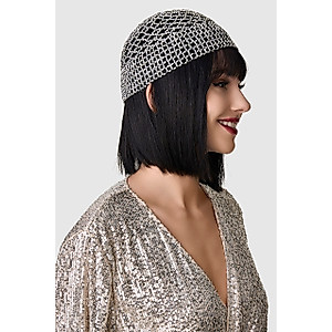 BABEYOND 1920s Beaded Cap Headpiece Belly Dance Cap Exotic Cleopatra Headpiece for Gatsby Themed Party (Silver)