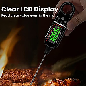 LSENLTY Upgraded Digital Instant Read Meat Thermometer, IPX7 Waterproof Thermometer Probe, Easy to Use Kitchen Cooking Food Thermometer for Oil Deep Fry Candy BBQ Air Fryer, Smoker Oven Black