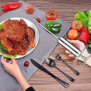 JY COOKMENT Meat Injector Syringe 2-oz Marinade Flavor Barrel 304 Stainless Steel with 3 Professional Needles 2 Cleaning Brushes and 4 Silicone O-Rings