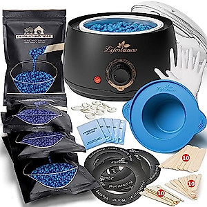 Lifestance Premium Waxing Kit- L1 Wax Warmer for Hair Removal Kit- Wax Starter Kit with 59 Items-Hard Wax Kit for Full Body- Legs- Face- Eyebrows- Bikini-Brazilian