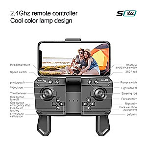 Drones with Camera for Kids 1080p, Foldable Fpv Remote Control Toys Gifts for Boys Girls, Quadcopter with Led Flash Bar, One Key Start Speed Adjustment, 3d Flips