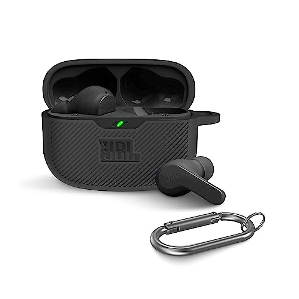 Alquar for JBL Vibe 200TWS Case Cover, Silicone Protective Portable Scratch Shock Cover Compatible with JBL Vibe Beam/JBL Vibe 200TWS True Wireless Headphones Charging Case with Carabiner(Black)