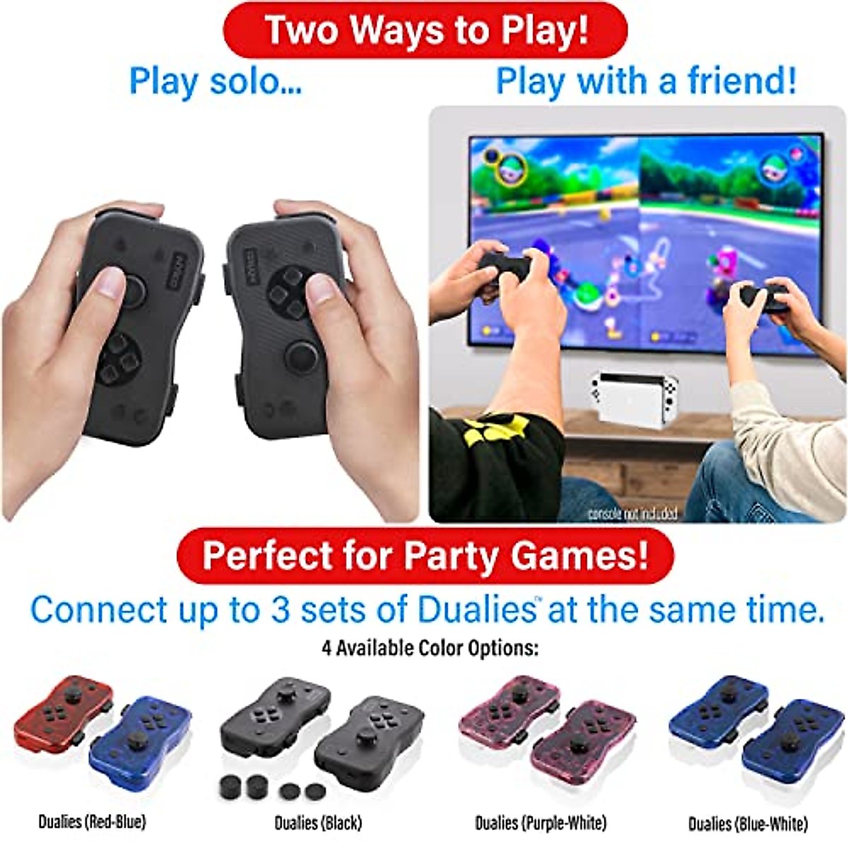 Nyko Dualies Controller Set for Nintendo Switch -Black: Comfortable, Responsive, and Precise Wireless Gaming with Motion Control, USB C Charge Cable. Joycon Alternative