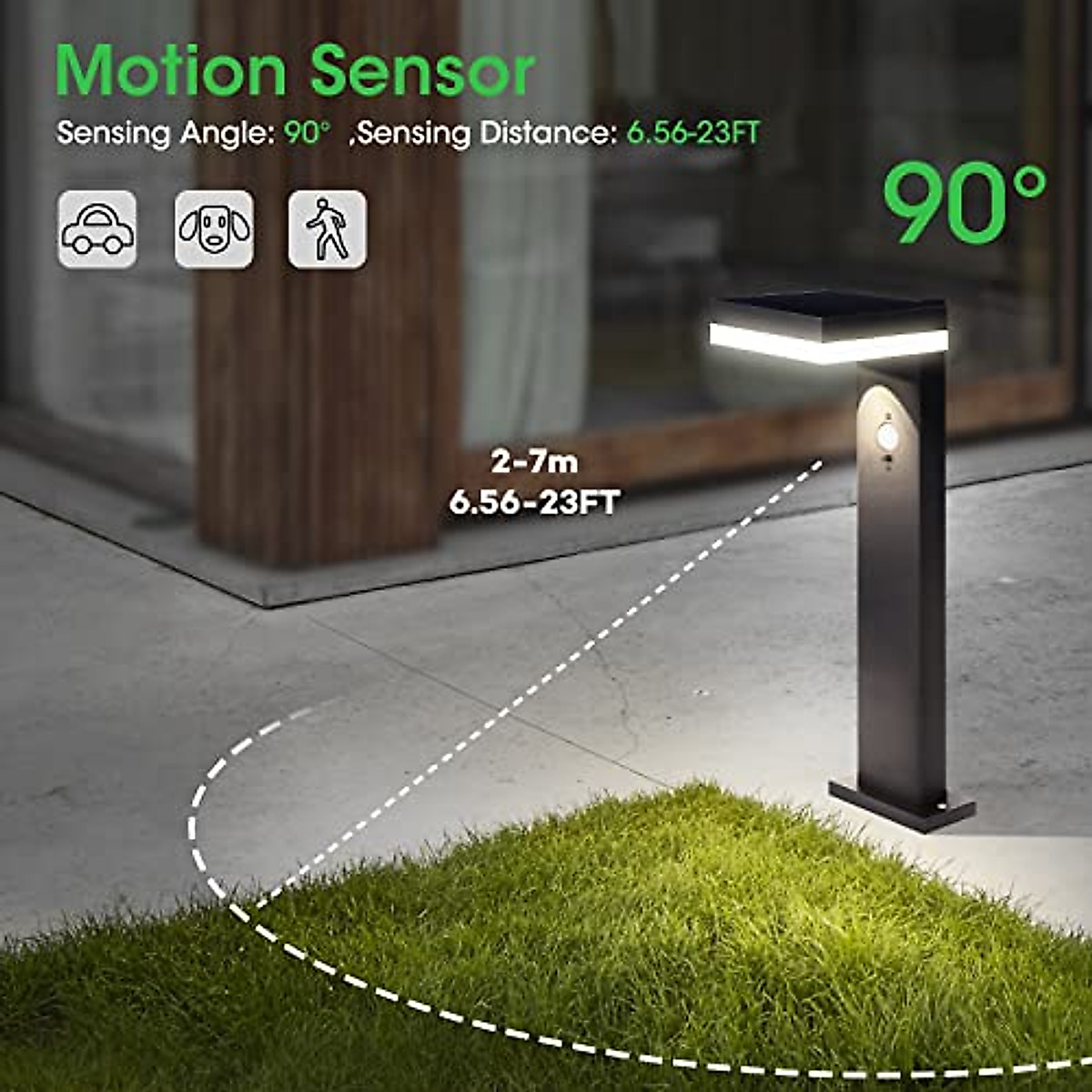 TJCoLUX Outdoor Solar Landscape Path Light with Motion Sensor, Aluminum Black Pathway Light for Garden Lawn Yard Walkway Driveway, IP44 Waterproof, 4000K