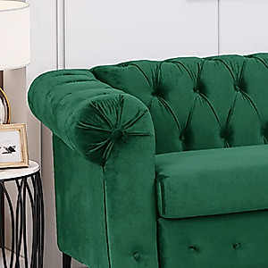 Christopher Knight Home Frieda Velvet 3 Seater Sectional Sofa with Chaise Lounge, Emerald, Black