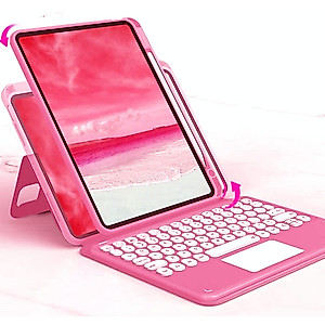 HENGHUI Magnetic iPad 10th Generation Keyboard Case with Touchpad Cute Color Keyboard Vertical Stand Movable Clear Back Case Detachable Keyboard (Dark Pink)