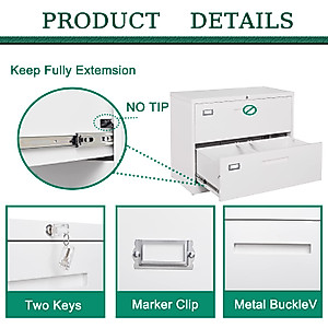 Letaya Metal Lateral File Cabinets with Lock, 2 Drawer Steel Wide Filing Organization Storage Cabinets,Home Office Furniture for Hanging Files Letter/Legal/F4/A4 Size (White-2 Drawer)