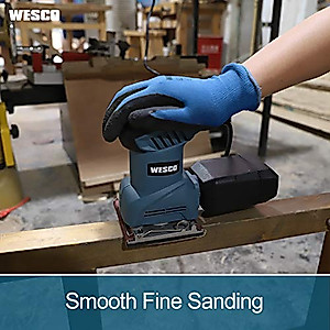WESCO Palm Sander Tool, 2.0 Amp 1/4 Sheet Palm Sanders for Woodworking, 12,000 OPM Electric Sander Sander with Dust Collector, Punch Plate & 12 Sanding Discs, Vacuum Adapter, Quick Locking System