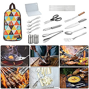 Portable Camping Kitchen Utensil Set, BBQ-21 PCS with Carrying Bag, Stainless Steel Outdoor Cooking and Grilling Utensil, Perfect for Travel, Picnics, RV, Camping