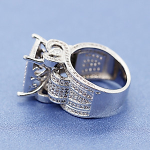 Uloveido Women's 0.4" Wide Square Cluster Engagement Heart Architecture Ring, Cocktail Bling Ring for Her RA0221 (Platinum, 8)