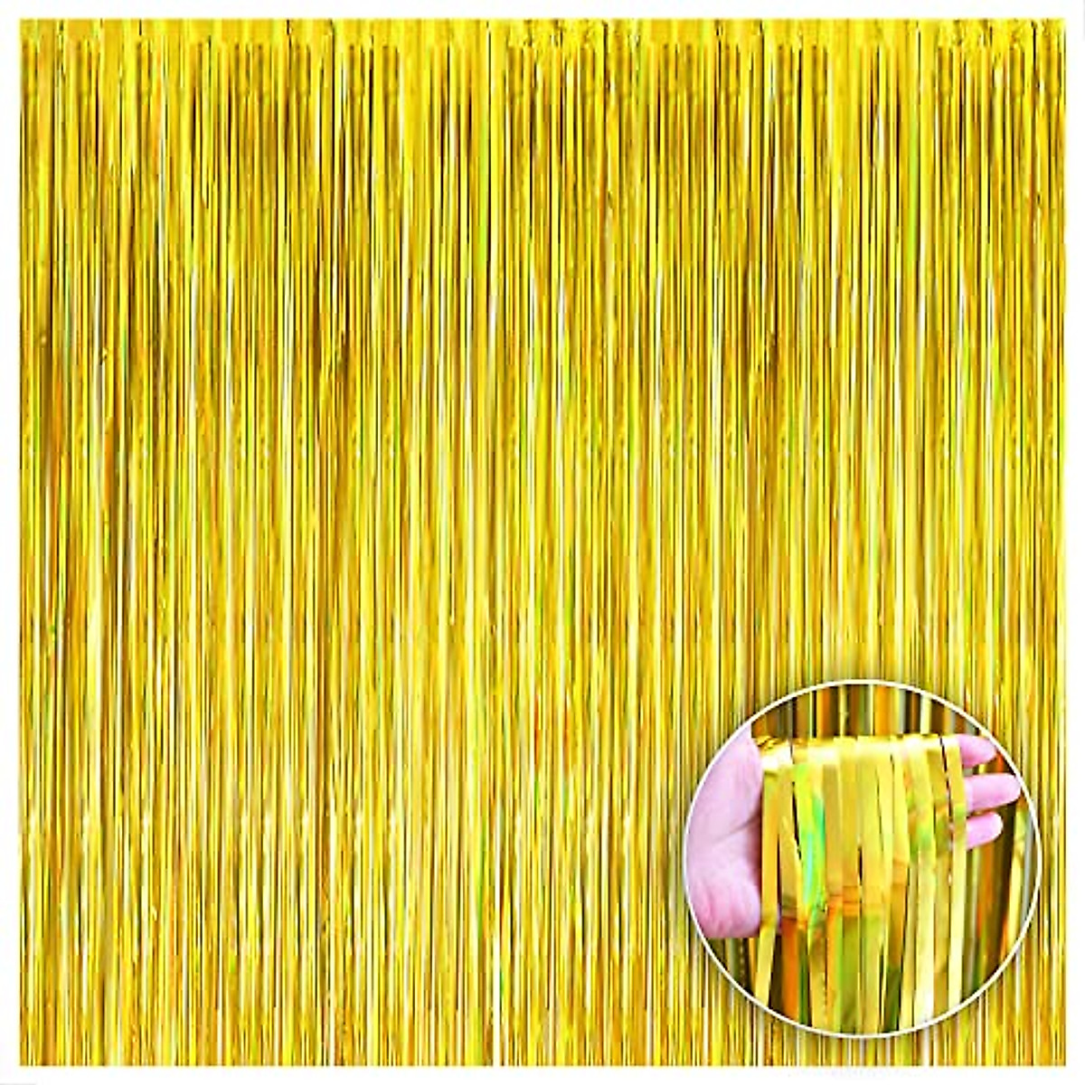 KatchOn, Holographic Gold Fringe Curtain Backdrop - XtraLarge, 3.25x8 Feet | Shiny Gold Backdrop Curtains for Parties | Gold Streamers Backdrop, Gold Foil Curtain for Gold Streamers Party Decorations