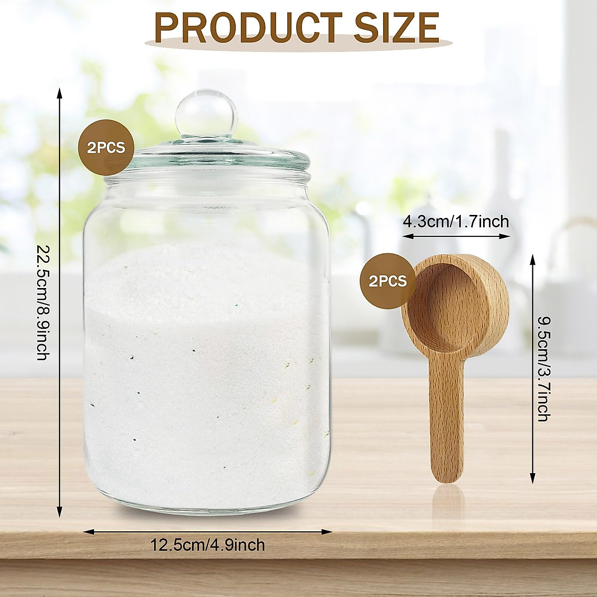 2 Sets 70 oz Bath Salts Glass Jar - Bath Salt Container with 2 Wooden Scoop and 2 Airtight Lid, Large Storage Canister Glass Bath Salt Jar for Bath Salt Flour Salt Candy Tea Bathroom Bath Decor