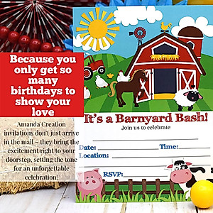 Barnyard Bash Farm and Barn Themed Birthday Party Invitations, 20 5x7 Fill In Cards with Twenty White Envelopes by AmandaCreation