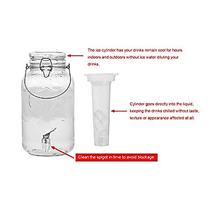 Emica Home 1 Gallon Cold Drink Glass Beverage Dispenser with Ice Infuser, Clear Bail & Trigger with Locking Clamp Drink Dispenser with Easy Flow Spigot for Outdoor, Parties and Daily Use