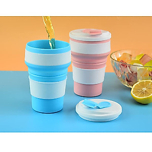 Collapsible Coffee Cups for Travel, Portable Foldable Travel Coffee Mug Silicone Collapsible Travel Cup 350ml Foldable Travel Mug with Lids Reusable Portable Bottle for Camping, Blue