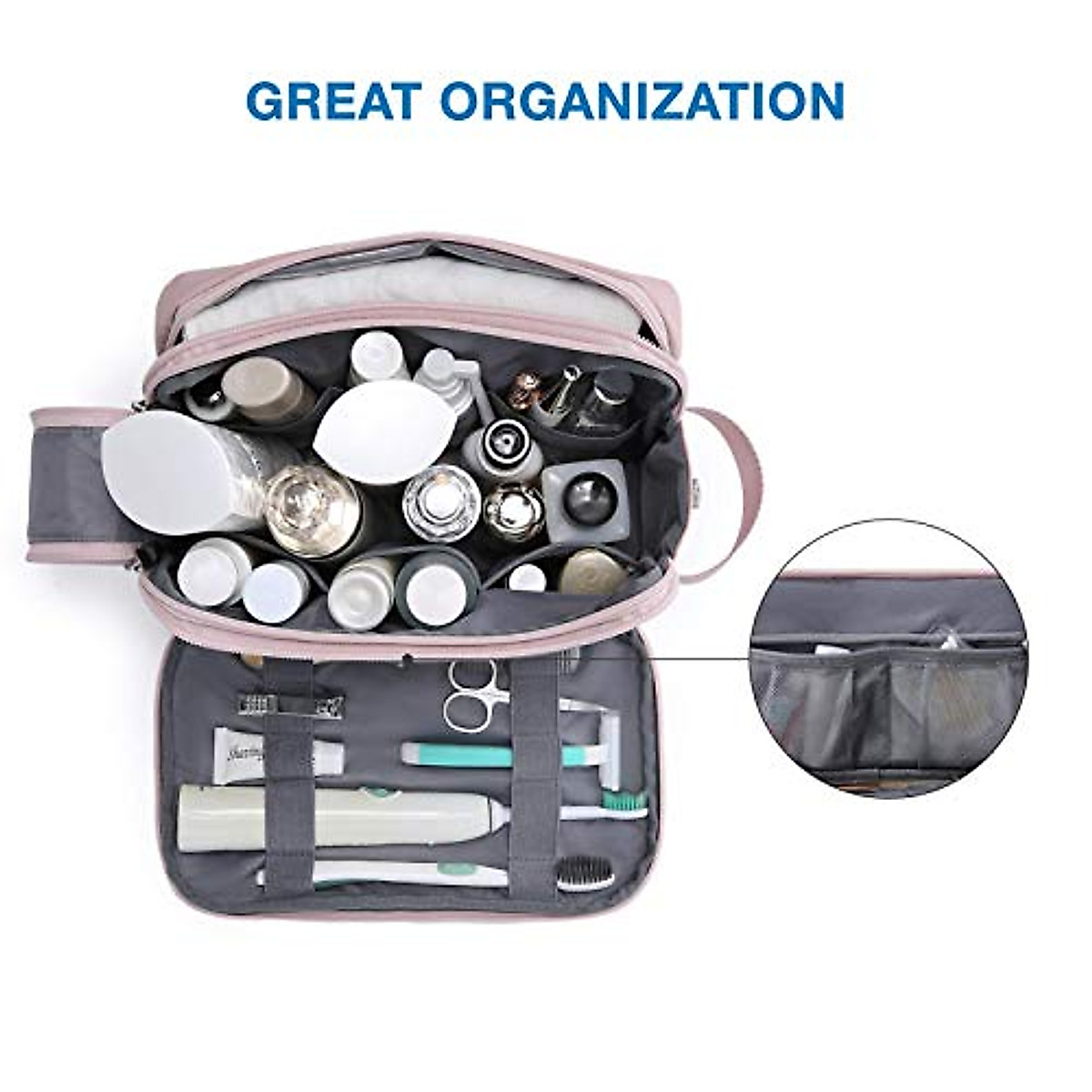 BAGSMART Toiletry Bag for Men, Travel Toiletry Organizer Dopp Kit Water-resistant Shaving Bag for Toiletries Accessories, Door Room Essentials, Pink