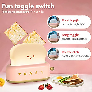 QANYI Cute Desk Decor Toaster Lamp, Kawaii LED Toast Bread Night Light Rechargeable and Portable Light with Timer, Christmas Gifts Ideas for Baby Kids Girls Teens Teenages