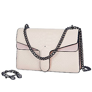 GLOD JORLEE Trendy Chain Crossbody Bags for Women - Luxury Snake-Printed Shoulder Satchel Bag Evening Clutch Purse Handbags (001-pink)