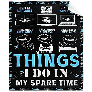 Airplane Throw Blanket, Aircraft Blanket, Pilot Gifts, Aviation Gifts for Men Boys Adults, Soft Flannel Plane Quilts, Airplane Decor, Lightweight Blanket for Bed, Sofa, Outdoors, 40"x50" for Kids