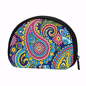 IBILIU Small Coin Purse Navy And Blush Fabric By The Yard Old Fashioned Eastern Floral Paisley Motif Vintage Mini Wallet Coin Pouch Change Purse For Women Men