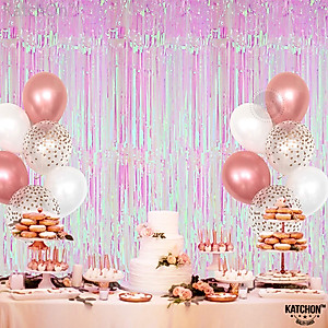KatchOn, XtraLarge Foil Iridescent Backdrop Curtain - 3.2x8 Feet, Pack of 2 | Pink Tinsel Curtain Backdrop for Iridescent Party Decorations | Iridescent Streamer Backdrop for Pink Party Decorations