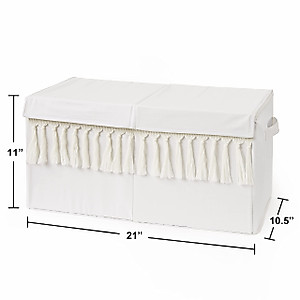 Sweet Jojo Designs Ivory Boho Bohemian Girl Boy Small Fabric Toy Bin Storage Box Chest For Baby Nursery Kids Room - Gender Neutral Solid Beige Cream Off White Farmhouse Chic Unisex Minimalist Tassel