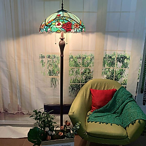 Bieye L10740 Rose Flower Tiffany Style Stained Glass Floor Lamp with 18-inch Wide Shade for Reading Working Bedroom, 3 Lights, 65 inch Tall