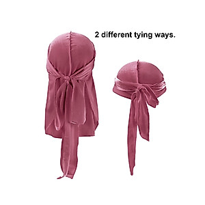 Tatuo 6 Pcs Velvet Durags for Men with Long Tail Stretchable Luxury Suede Durags(Grey, Dark Blue, Black, Gold, Beige, Light Pink)