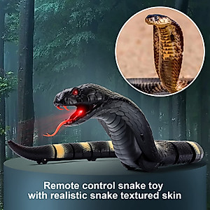 AMCHSURI RC Snake Toy: Realistic Prank Cobra, Rechargeable, Smart Sensing, Infrared Controller for Kids/Cat (Black)