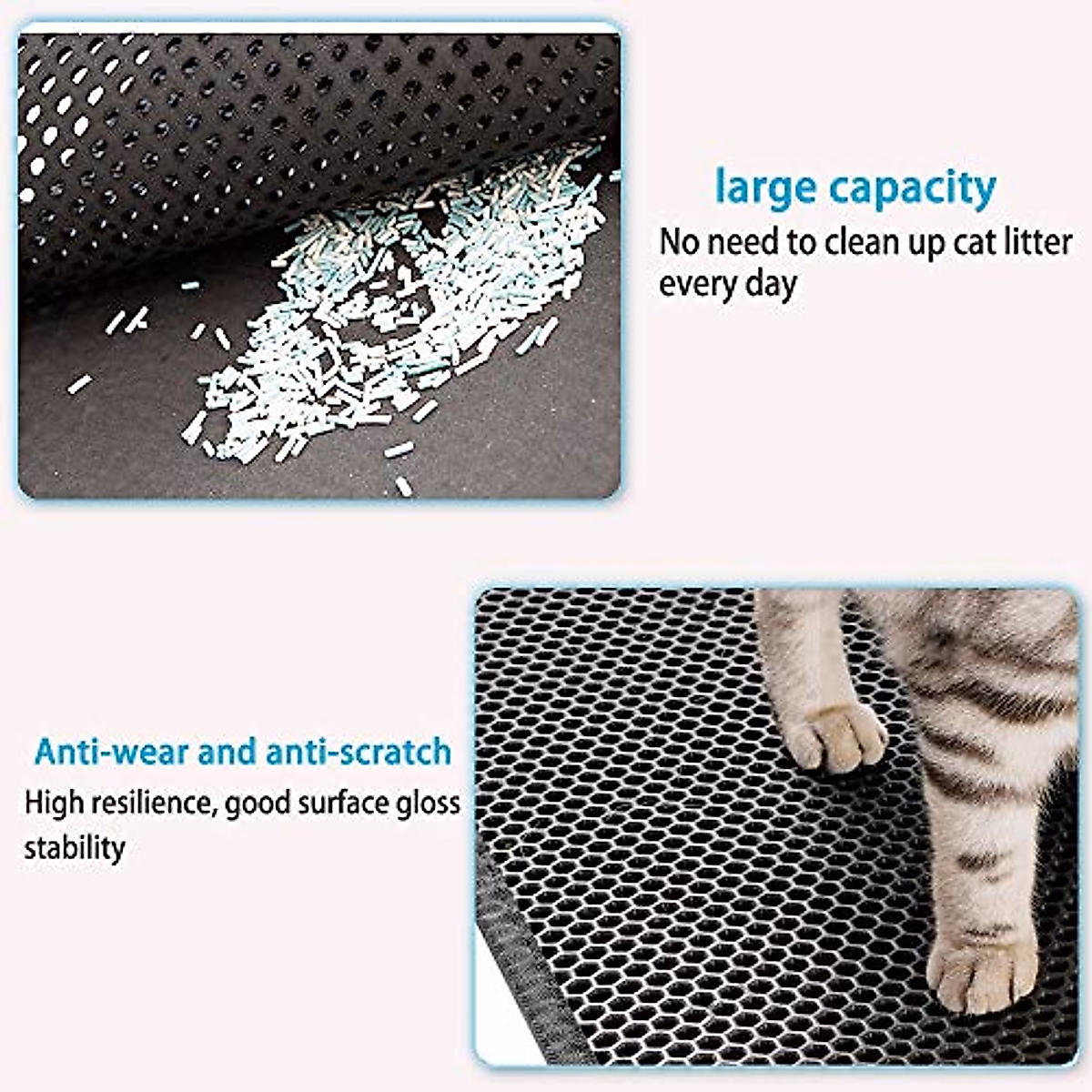 Small Cat Litter Box Mat: Easy Clean Kitty Litter Trapping Mat for Floor, Plastic Cat Box Pad (15 * 24in, grey, 1p)