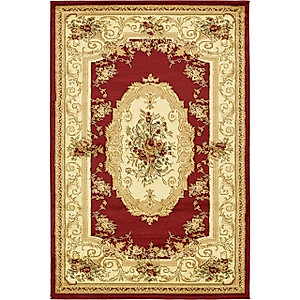 Unique Loom Versailles Collection Traditional Classic Floral Motif Area Rug (4' 0 x 6' 0 Rectangular, Burgundy/ Ivory)