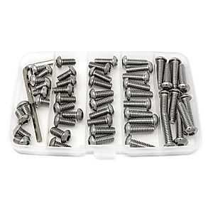 iexcell 50 Pcs 1/4-20 x 3/8", 1/2", 5/8", 3/4", 1" UNC Threads Stainless Steel 304 Hex Socket Button Head Cap Screws Bolts Assortment Kit