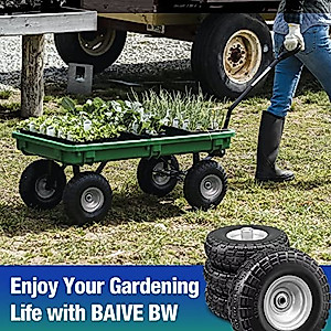 BAIVE BW 10" Flat Free Tires Solid Pneumatic Tires Wheels, 4.10/3.50-4 Tire with 5/8 Ball Bearings, for Wheelbarrow/Garden Wagon Carts/Trolley Dolly//Hand Truck/Sack Trolley, 4 Pack
