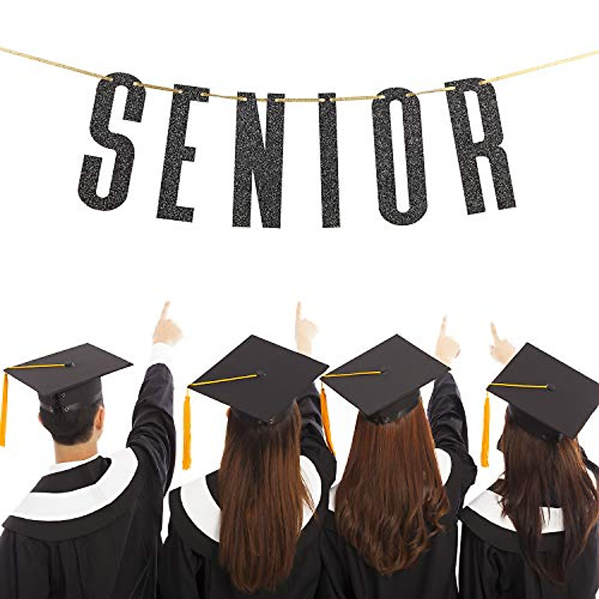 INNORU Black Glitter Senior Banner for Congrats Grad Banner - High School College Graduation Party Bunting Decoration