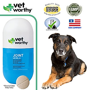 Vet Worthy Joint Support Level 4 - Chewable Tablet| Supports Bone Health and Healthy Joints - Dog Supplement with Glucosamine and Hyaluronic Acid | Vet Strength Joint Care | Liver Flavor, 60-Count