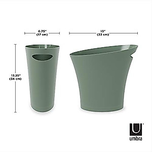 Umbra Skinny, Spruce Sleek & Stylish Bathroom Trash, Small Garbage Can, Wastebasket for Narrow Spaces at Home or Office, 2 Gallon Capacity, Single Pack - 082610-1095