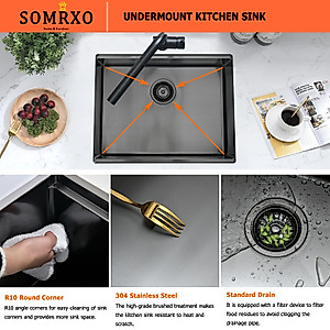 23 Inch Black Undermount Bar Sink Workstation-SOMRXO 23×18 Black Bar Sink Undermount Workstation Kitchen Sink 16 Gauge Gunmetal Black Stainless Steel Kitchen Sink Single Bowl Small Kitchen Bar Sink