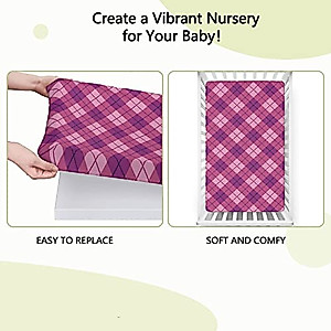 Plaid Themed Fitted Crib Sheet,Standard Crib Mattress Fitted Sheet Soft and Breathable Bed Sheets-Baby Crib Sheets for Girl or Boy,28“ x52“,Dark Magenta Pale Fuchsia