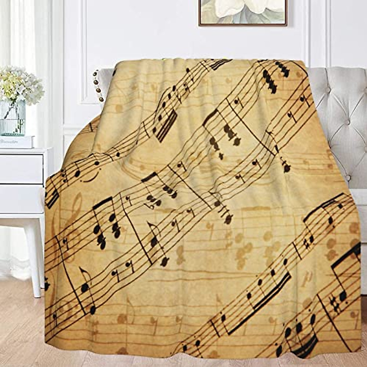 FeHuew Retro Piano Music Score Soft Throw Blanket 40x50 inch Lightweight Flannel Fleece Blanket for Couch Bed Sofa Travelling Camping for Kids Adults