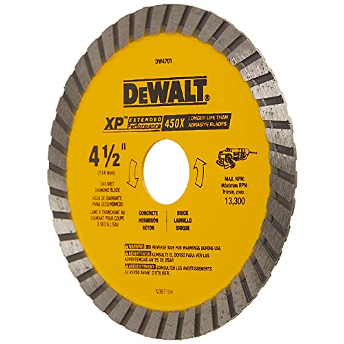 DEWALT Diamond Blade, Dry or Wet Cutting, Continuous Rim, 7/8-Inch Arbor, 4-1/2-Inch (DW4701)