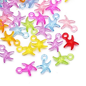 NHBT YU 30pcs Mixed Starfish Charms Beads Transparent Acrylic Beads for Jewelry Making Necklace Bracelet Earring Pendant DIY Accessories T725